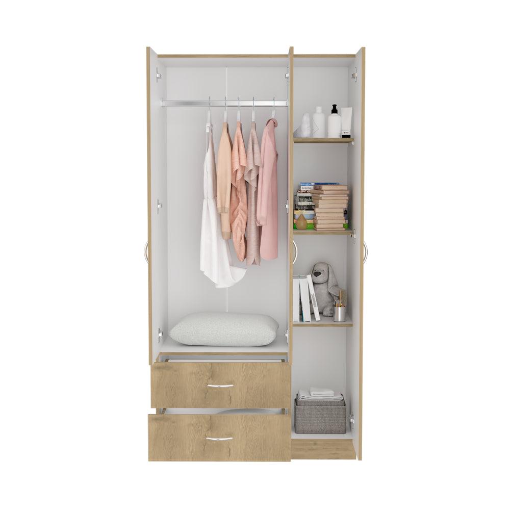 CLOSET AMÉRICA, MACADAMIA Y BLANCO, CON DOS CAJONES Y VARIEDAD DE ENTR ...