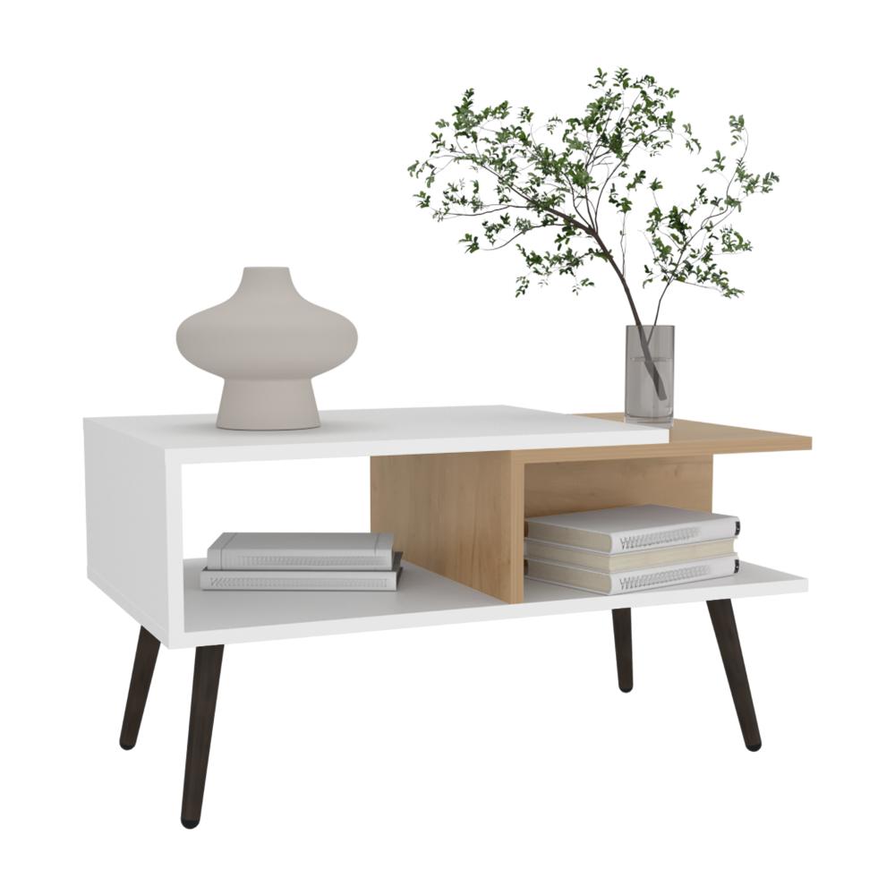 MESA DE CENTRO ARANEZ, BLANCO Y FRESNO EUROPEO, CON DISEÑO MODERNO Y P ...