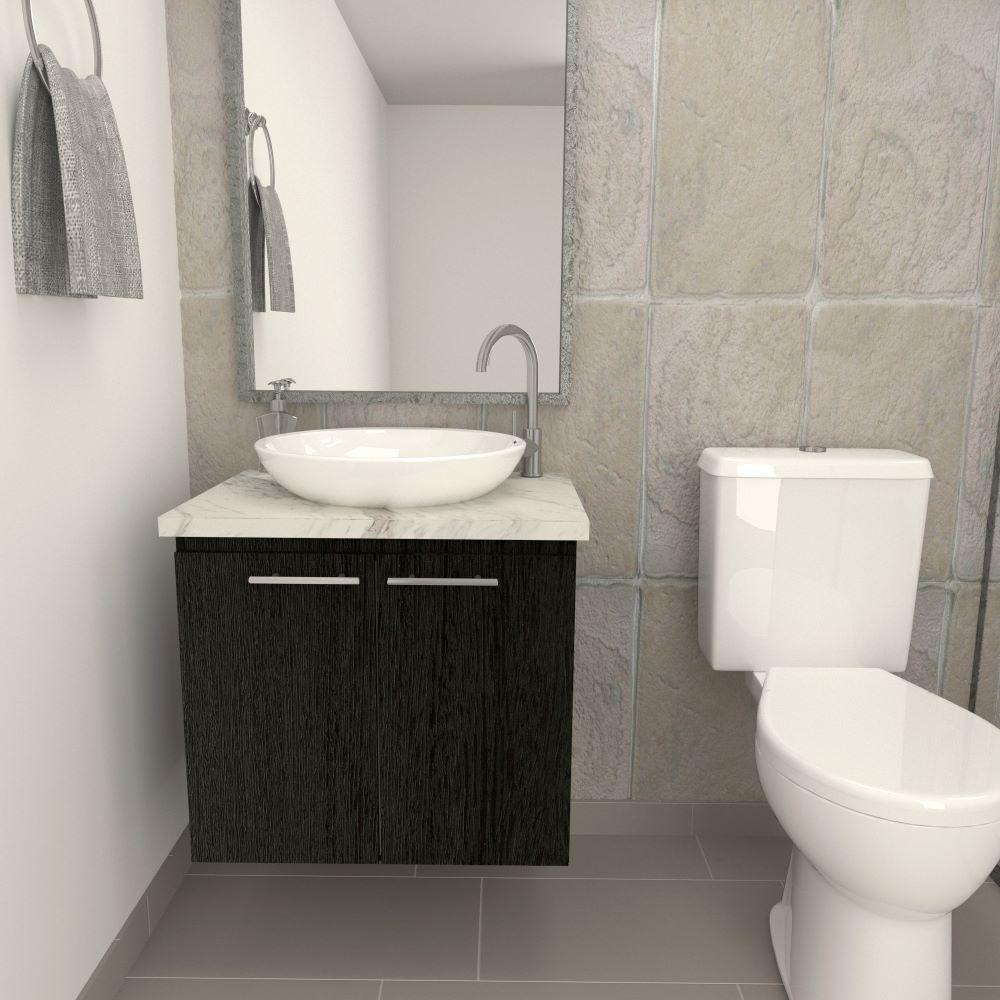 MUEBLE LAVAMANOS STONE, WENGUE Y MARMOL CARRARA, CON UN ENTREPAÑO INTE ...