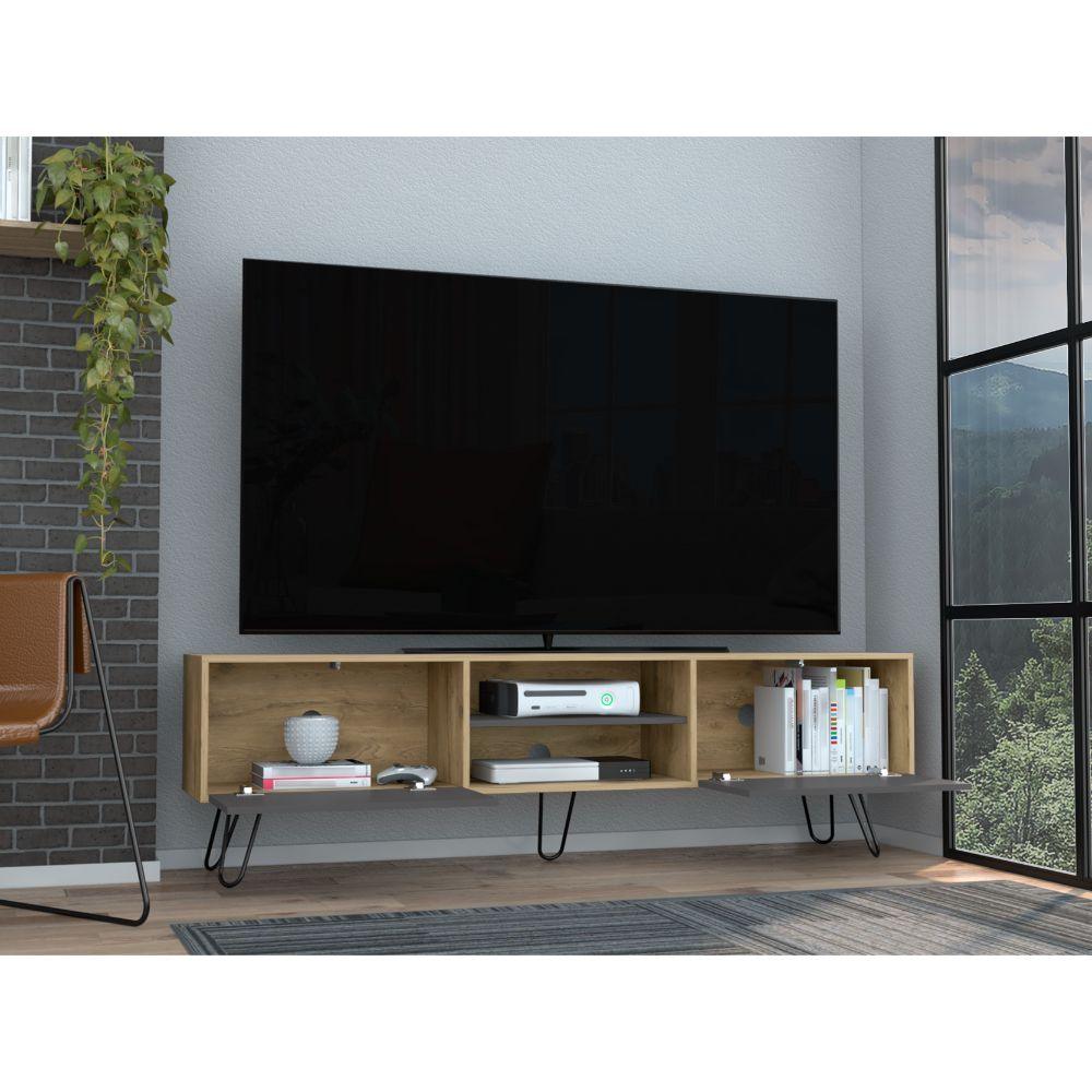 MESA PARA TV LARA, MACADAMIA Y PLATA OSCURO, PARA TELEVISOR DE 70 PULG ...