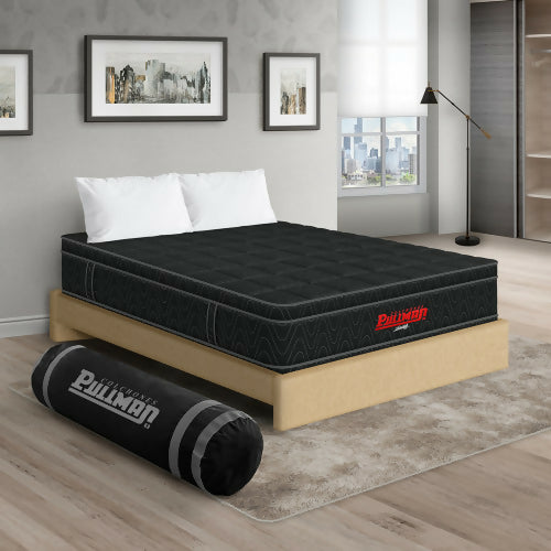 COLCHÓN ORTHOPACK EURO + BASE CAMA + ALMOHADA COLOR NEGRO TELA COLOR B ...
